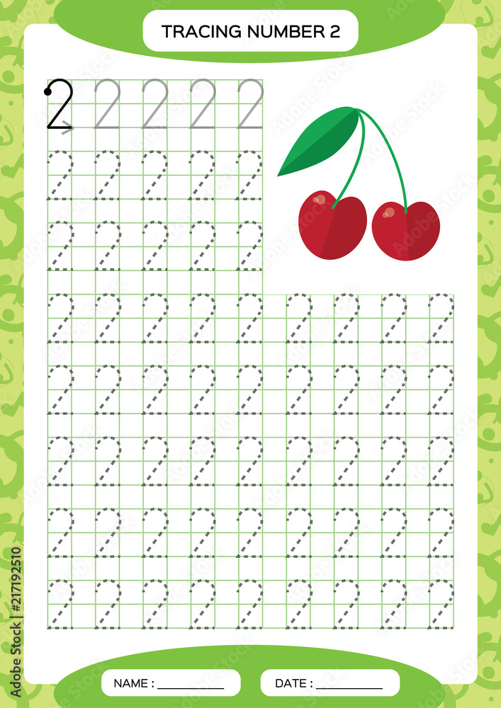 Number 2. Two Tracing Worksheet. Cherry berry. Preschool worksheet ...
