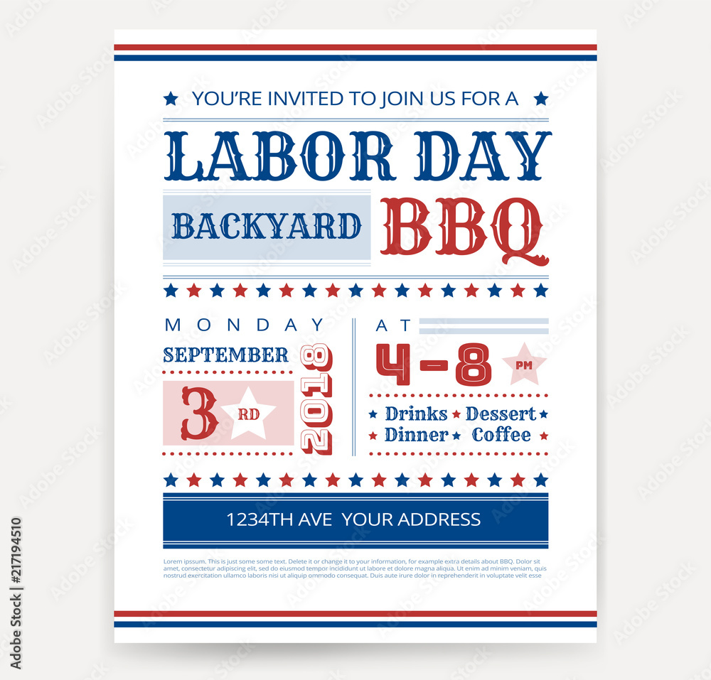 Labor Day BBQ invitation template - Labor Day USA grill party flyer ...