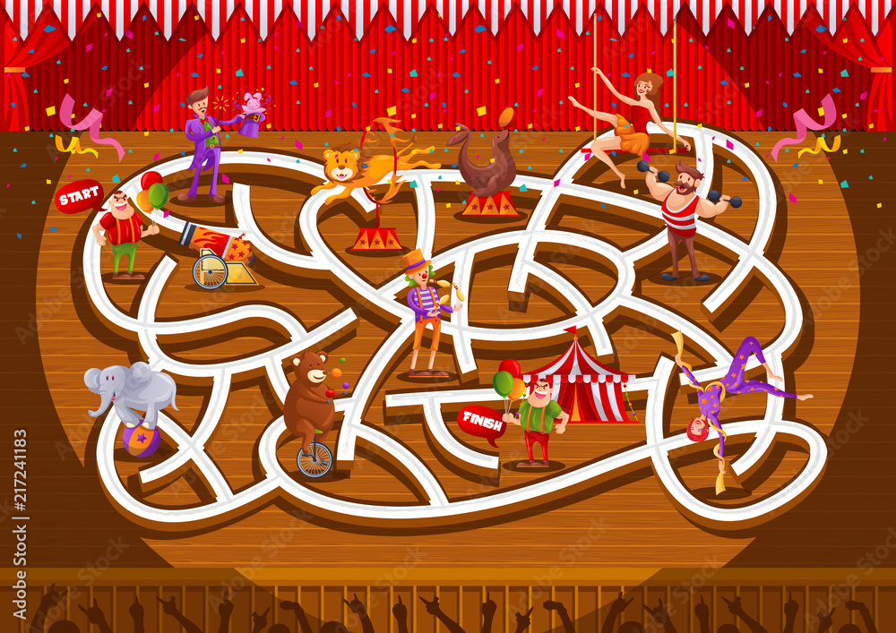 เวกเตอร์ Stock Fun Educational Cute Circus Cartoon Theme Maze Puzzle ...