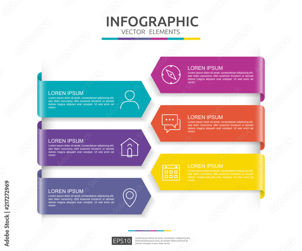 6 steps infographic. timeline design template with 3D paper label ...