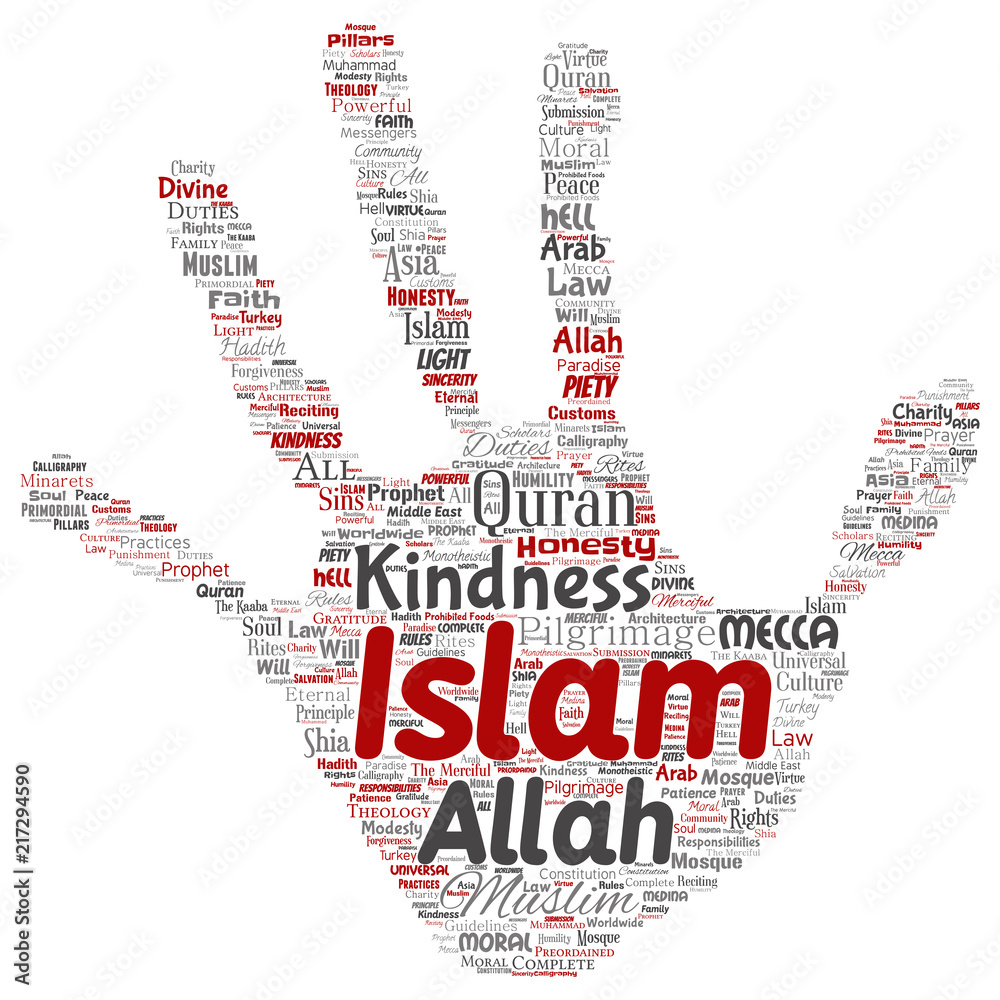 Vector conceptual islam, prophet, mosque hand print stamp word cloud ...