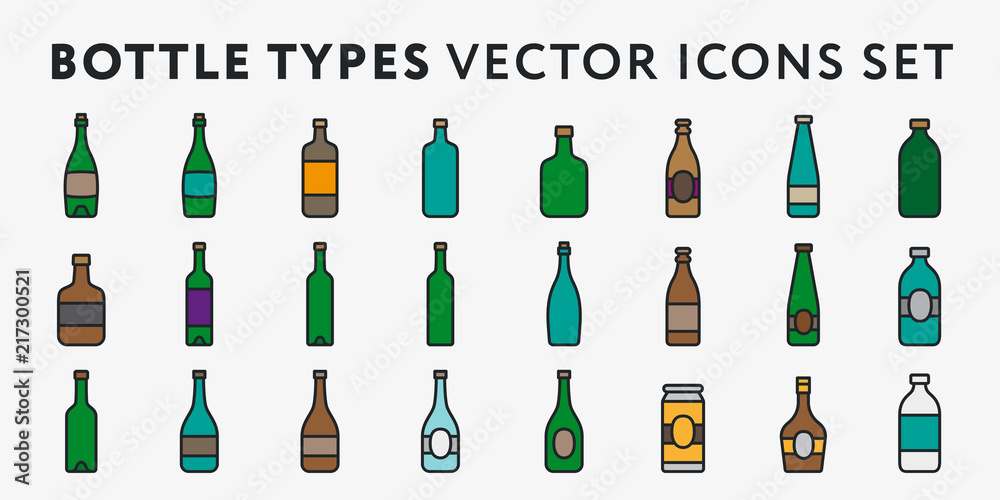 Glass Bottle Types. Alcohol Beverage Bar Drink Concept. Minimal Color ...