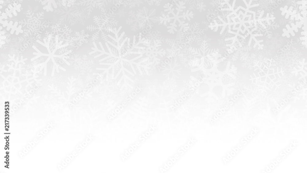 Christmas illustration of many layers of snowflakes of different shapes ...