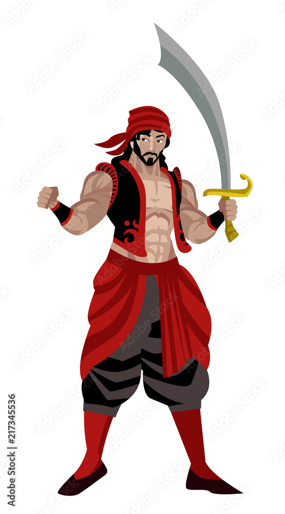 Vector de Stock arab sailor with scimitar sword | Adobe Stock