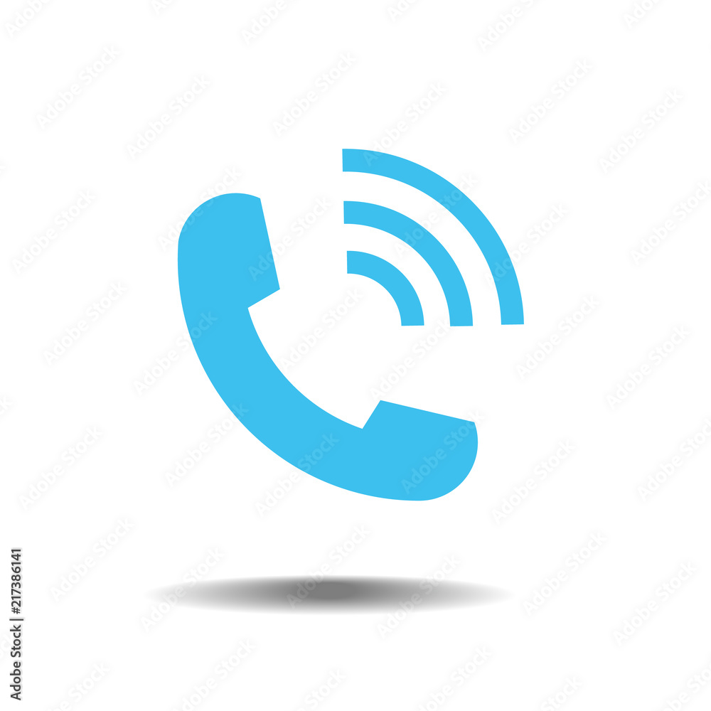 Blue phone icon symbol in trendy flat style isolated on white ...