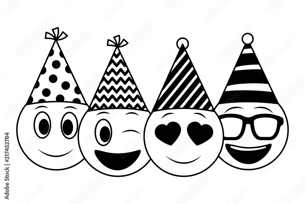 birthday face emojis celebrating with party hat Stock Vector | Adobe Stock