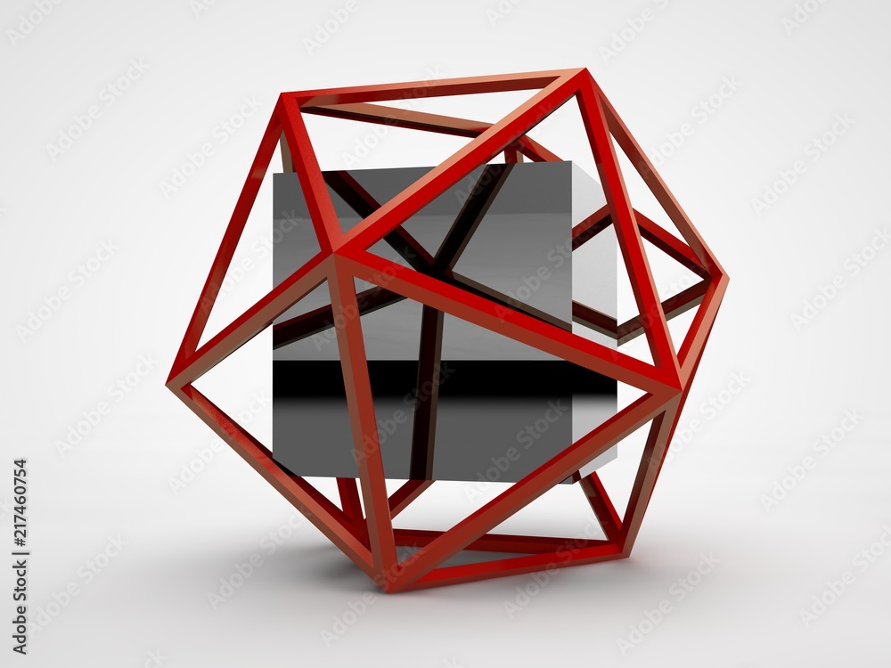 the image fiery octagonal lattice, geometric shapes in red on a white ...