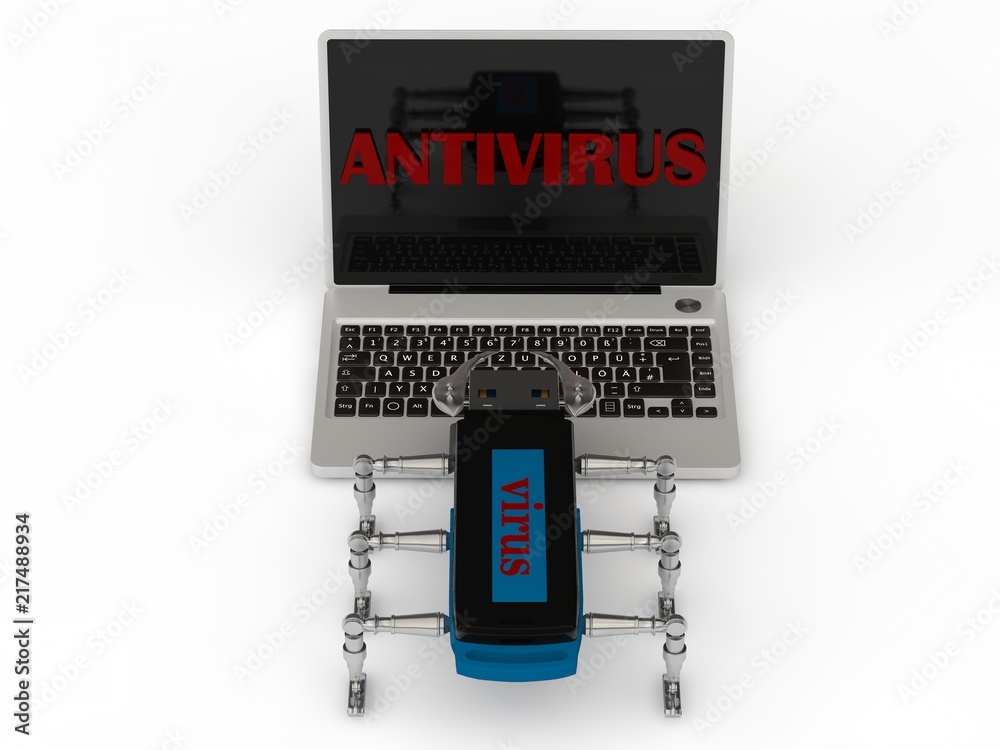 image of laptop with red text antivirus on the monitor, and a computer ...