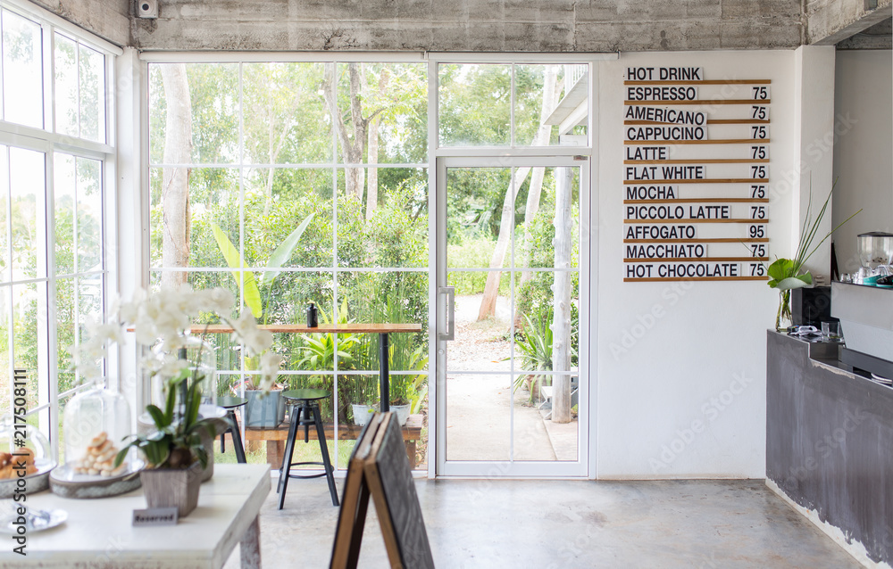 Coffee shop interior with list of drinking. Stock Photo | Adobe Stock