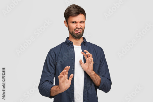 Negative facial expressions and people concept. Unhappy displeased ...