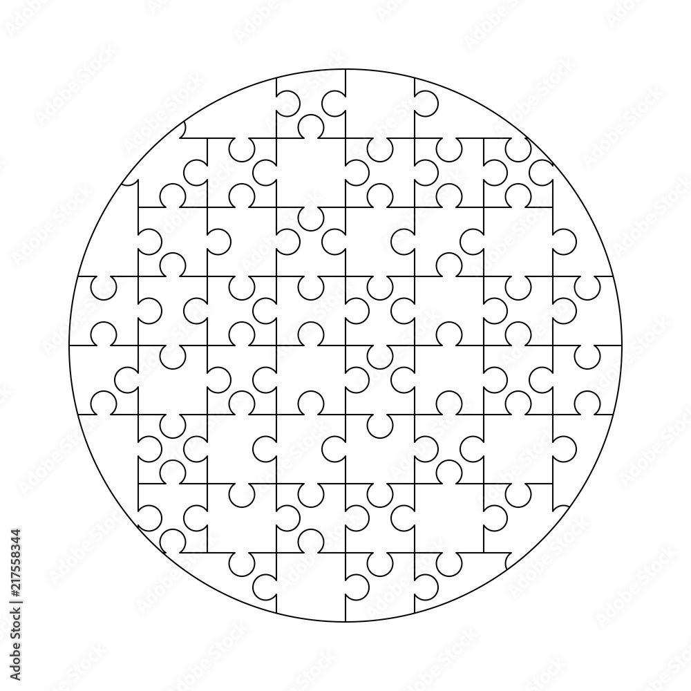 52 white puzzles pieces arranged in a round shape. Jigsaw Puzzle ...