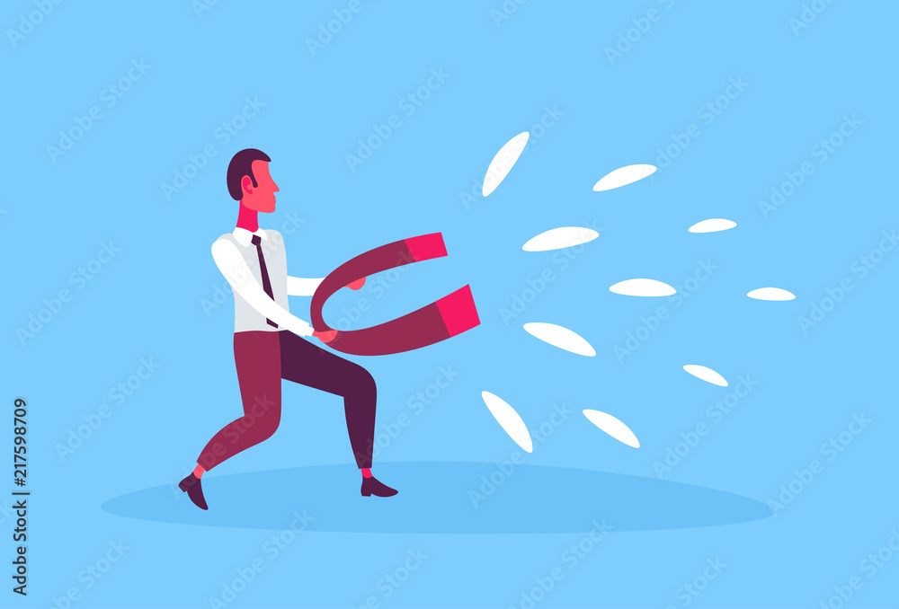 Businessman holding magnet pulling business success ideas concept ...