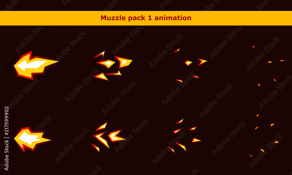 Fire weapon muzzle animation frames for cartoon game Stock Vector ...