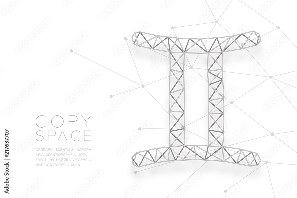 Gemini Zodiac sign wireframe Polygon silver frame structure, Fortune ...