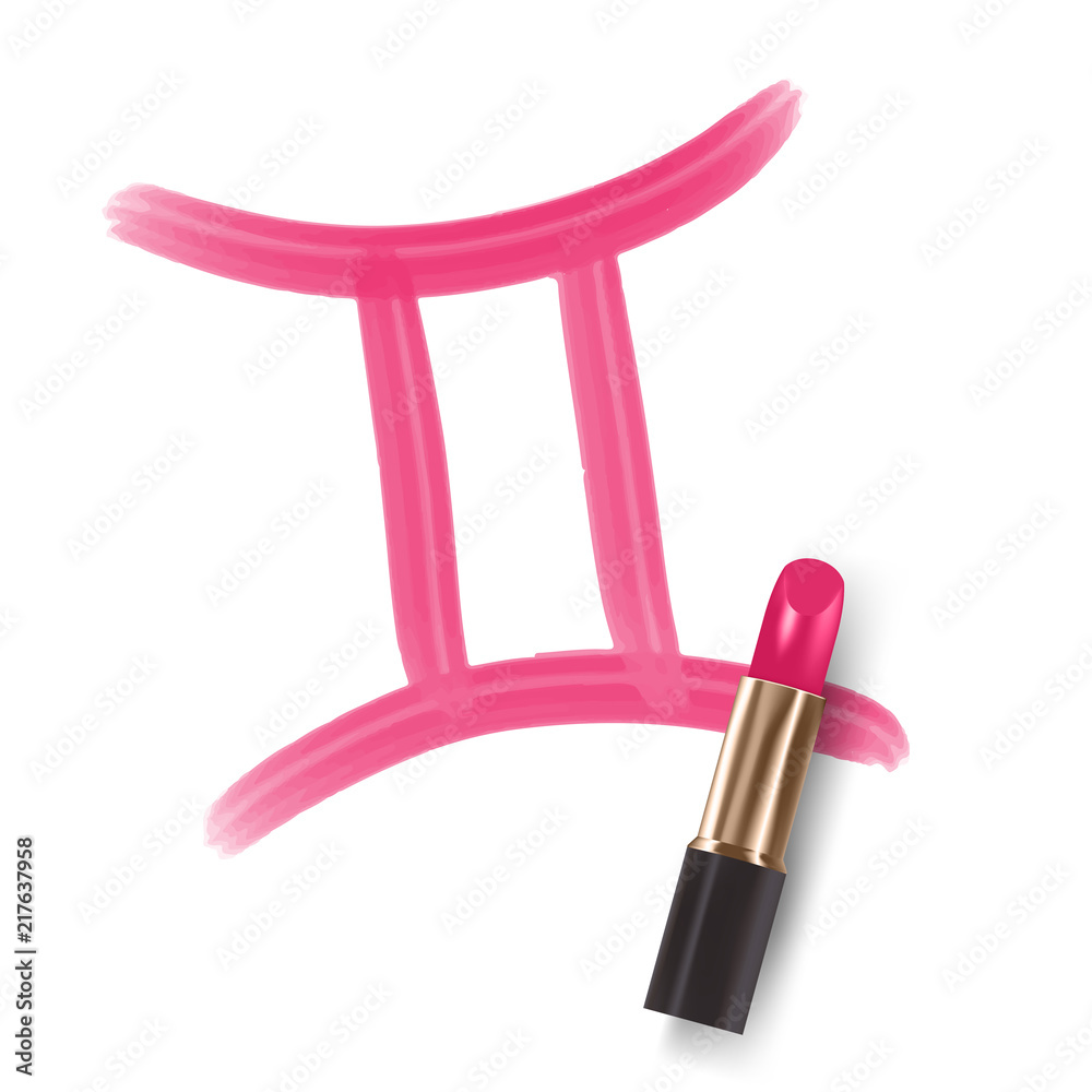 Gemini Zodiac sign write by Lipstick pink color illustration, star ...