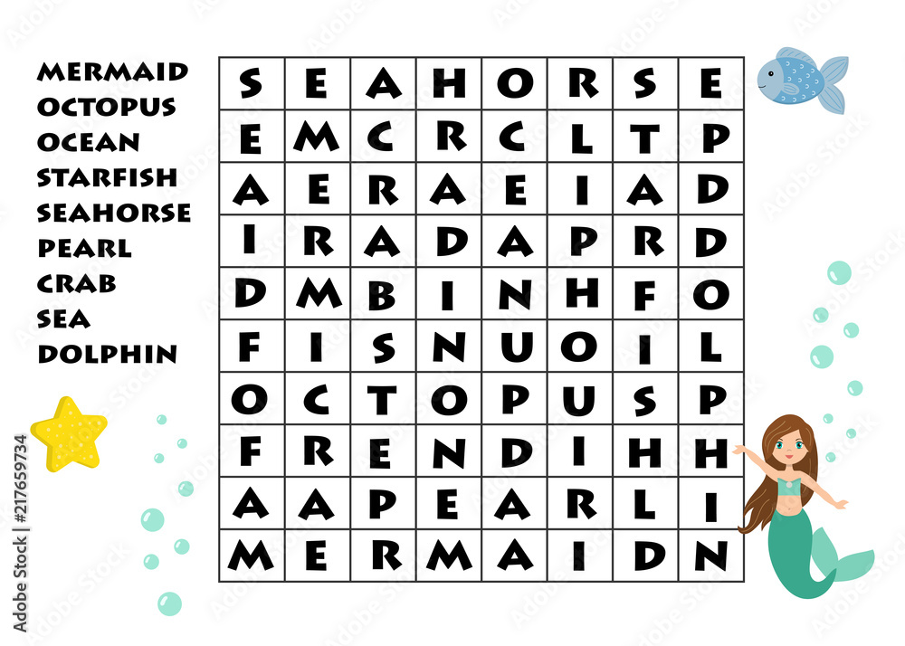 Educational game for kids. Word search game. Underwater theme. Learning ...