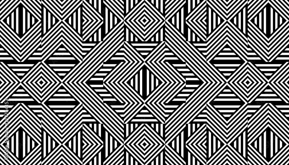 Seamless pattern with striped black white straight lines and diagonal ...