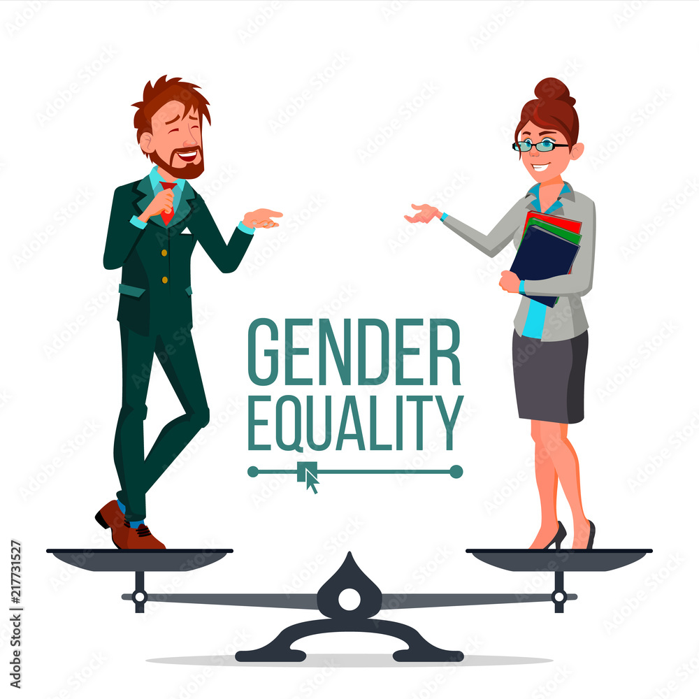 Gender Equality Vector. Man And Woman. Standing On Scales. Equal Rights ...