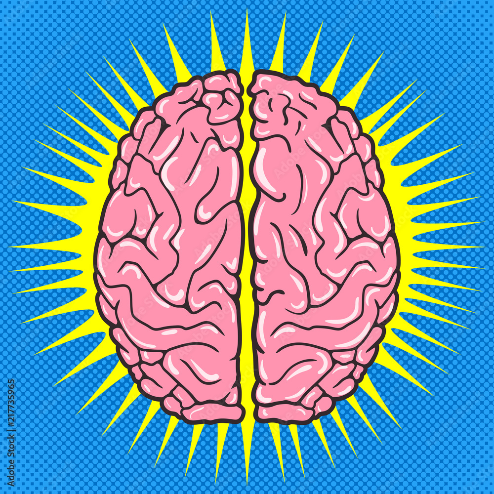 Comic Human brain. View from above. Pop Art vintage vector illustration ...