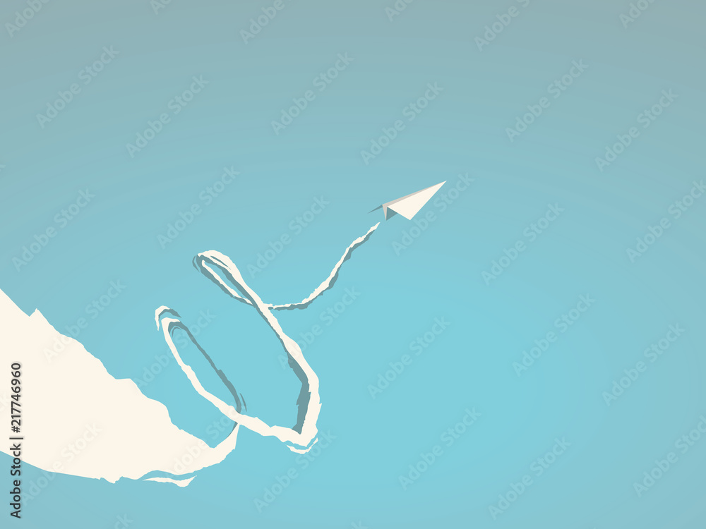 Paper plane flying in the sky vector illustration. Plane above clouds ...