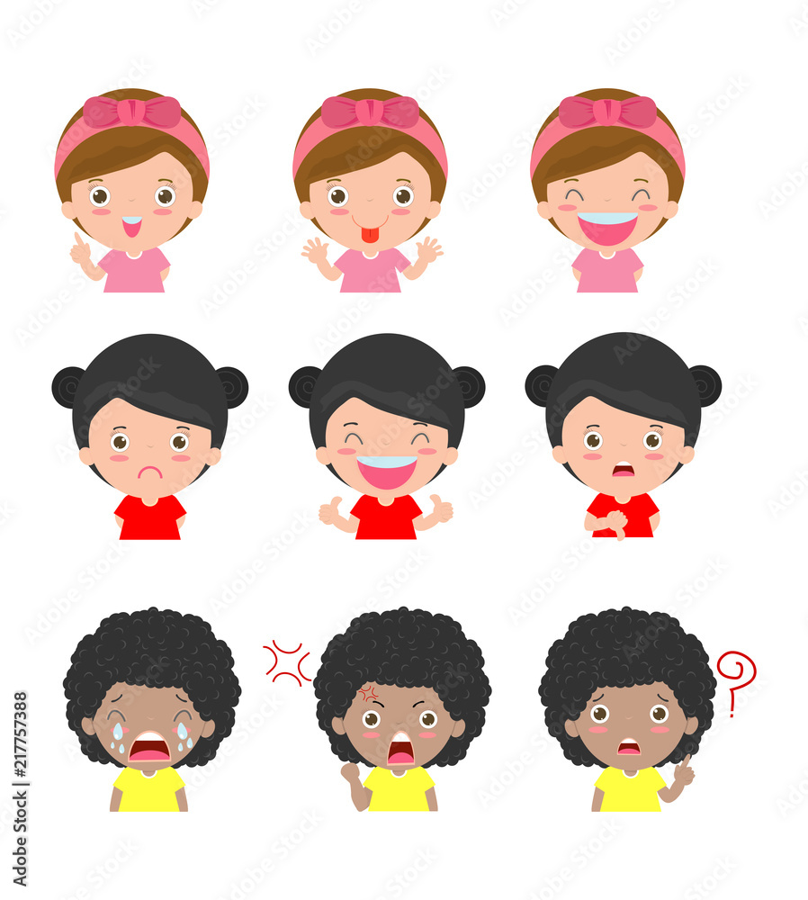 cute girl faces showing different emotions,Set of children expressions ...