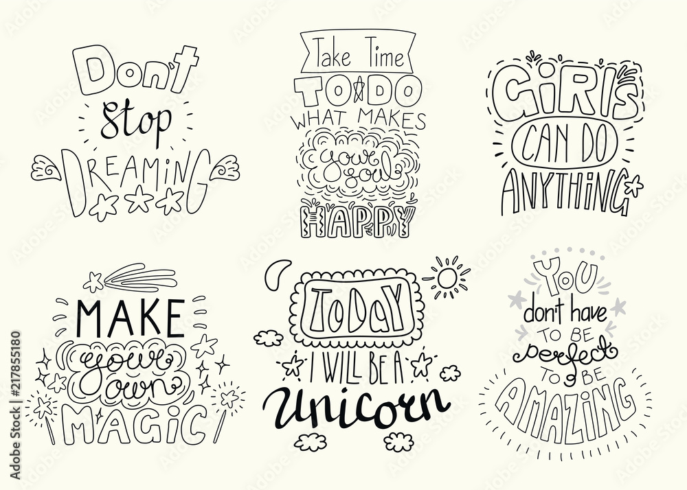 Set of hand written inspirational lettering quotes. Isolated objects ...