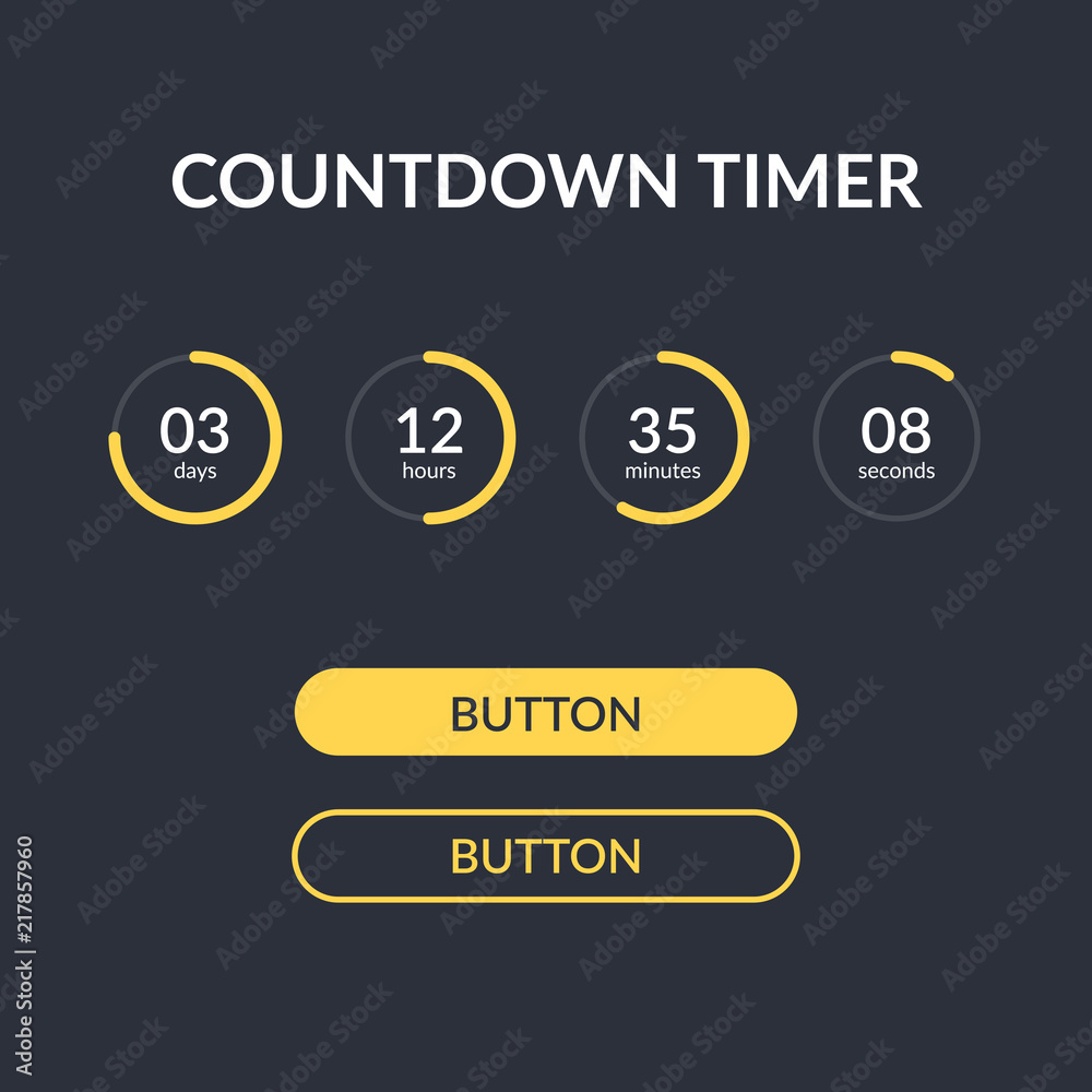 Countdown timer vector website element with buttons. Countdown timer ...