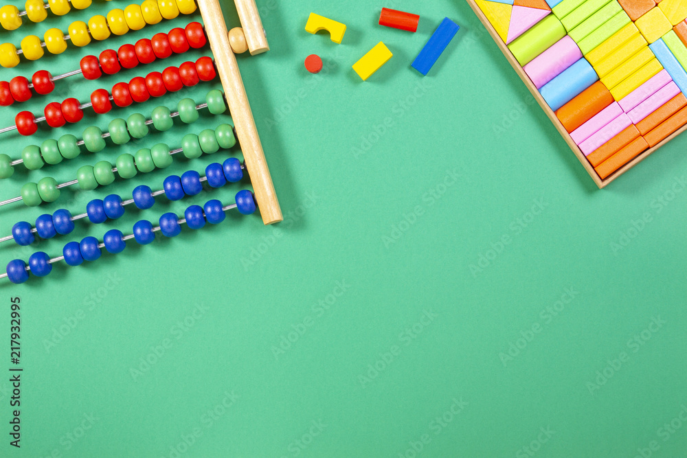 Kids toys background with abacus and wooden cubes Stock Photo | Adobe Stock