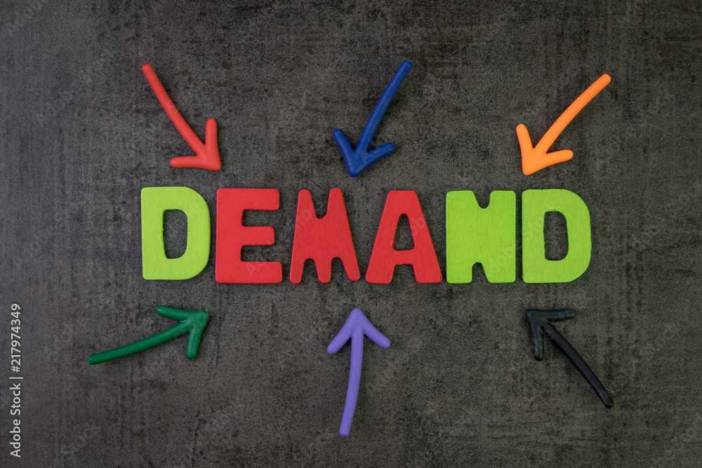 Demand, quantities of a commodity or a service concept, multiple arrow ...