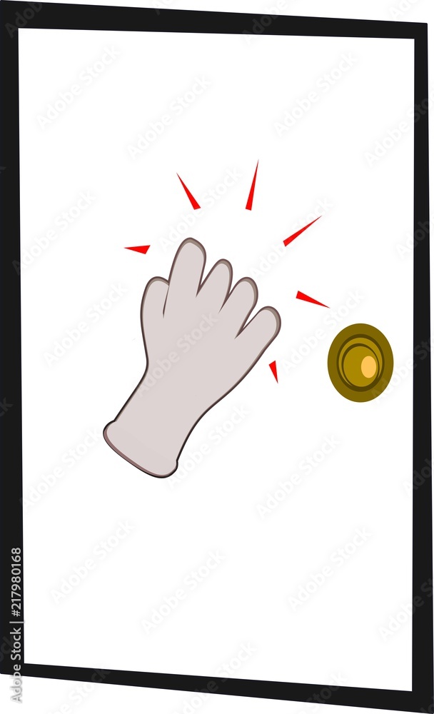 Hands are knocking on doors, symbols, triggers, alarms, simple ...