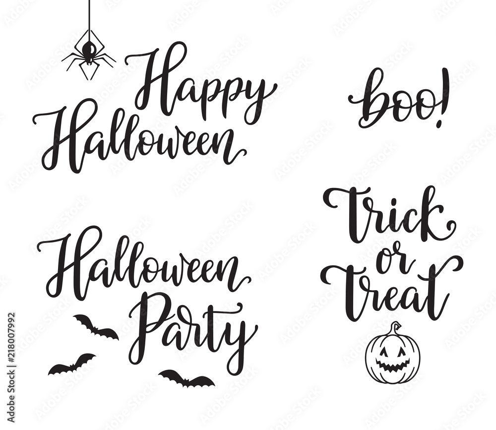 Halloween calligraphy set. Hand written Happy Halloween, Party, Boo ...