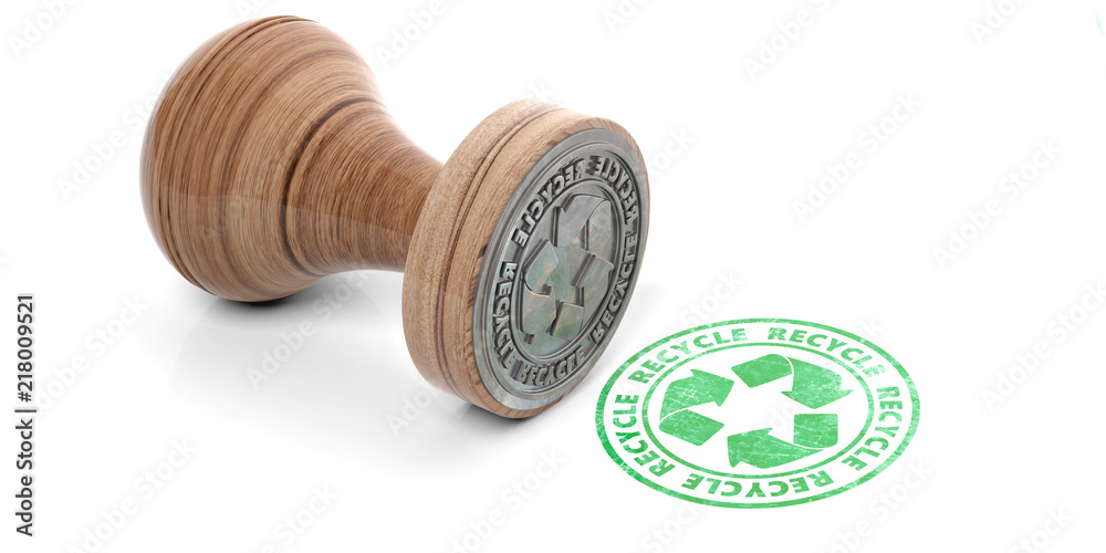 Round rubber stamper and green stamp with text recycle isolated on ...