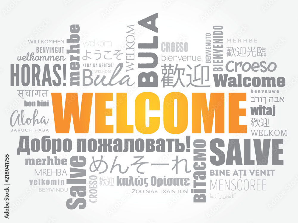 WELCOME word cloud in different languages, conceptual background Stock ...