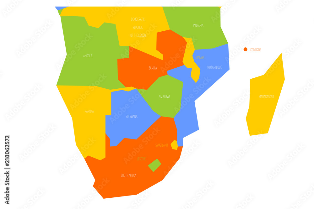 Political map of southern Africa region. Simlified schematic vector map ...