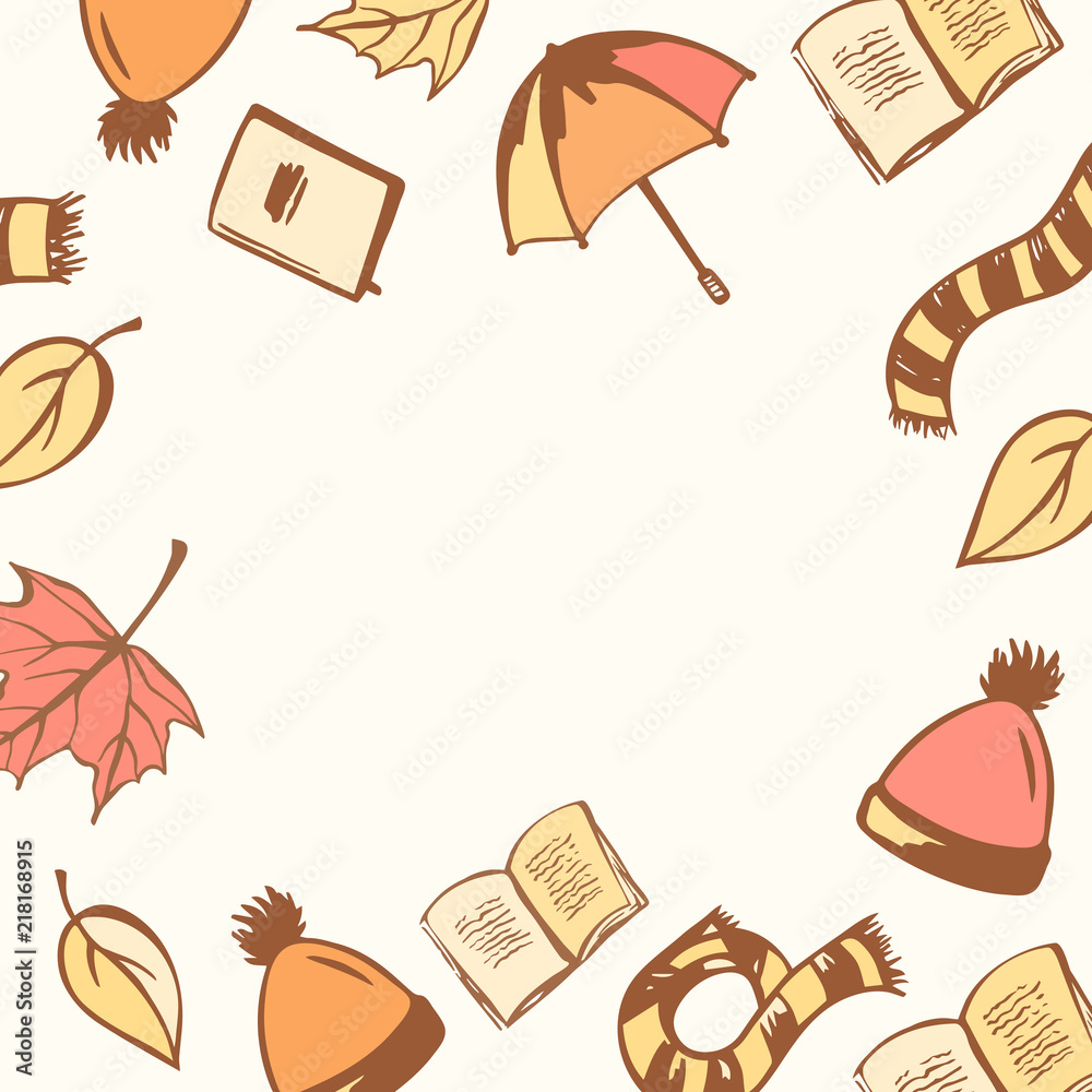 Autumn background cartoon illustration. Vector square poster with copy ...