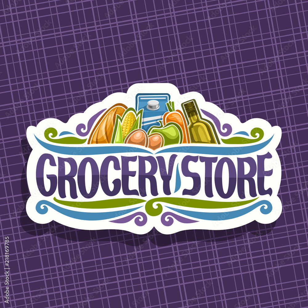 Vector logo for Grocery Store, white sign with cooking oil, french ...
