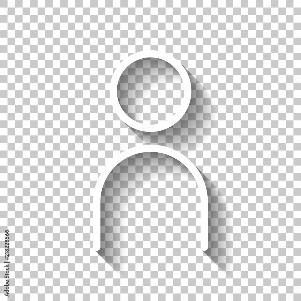 Simple person icon. Linear symbol, thin outline. White icon with の ...