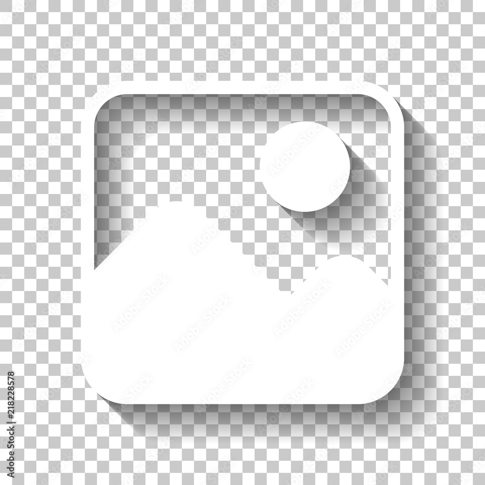 Simple picture icon. White icon with shadow on transparent backg Stock ...