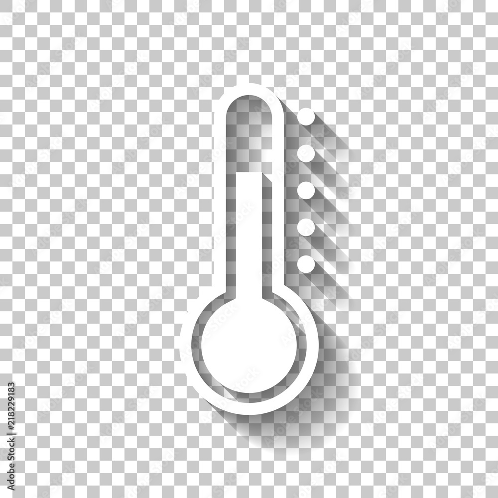 Simple thermometer icon. White icon with shadow on transparent b Stock ...