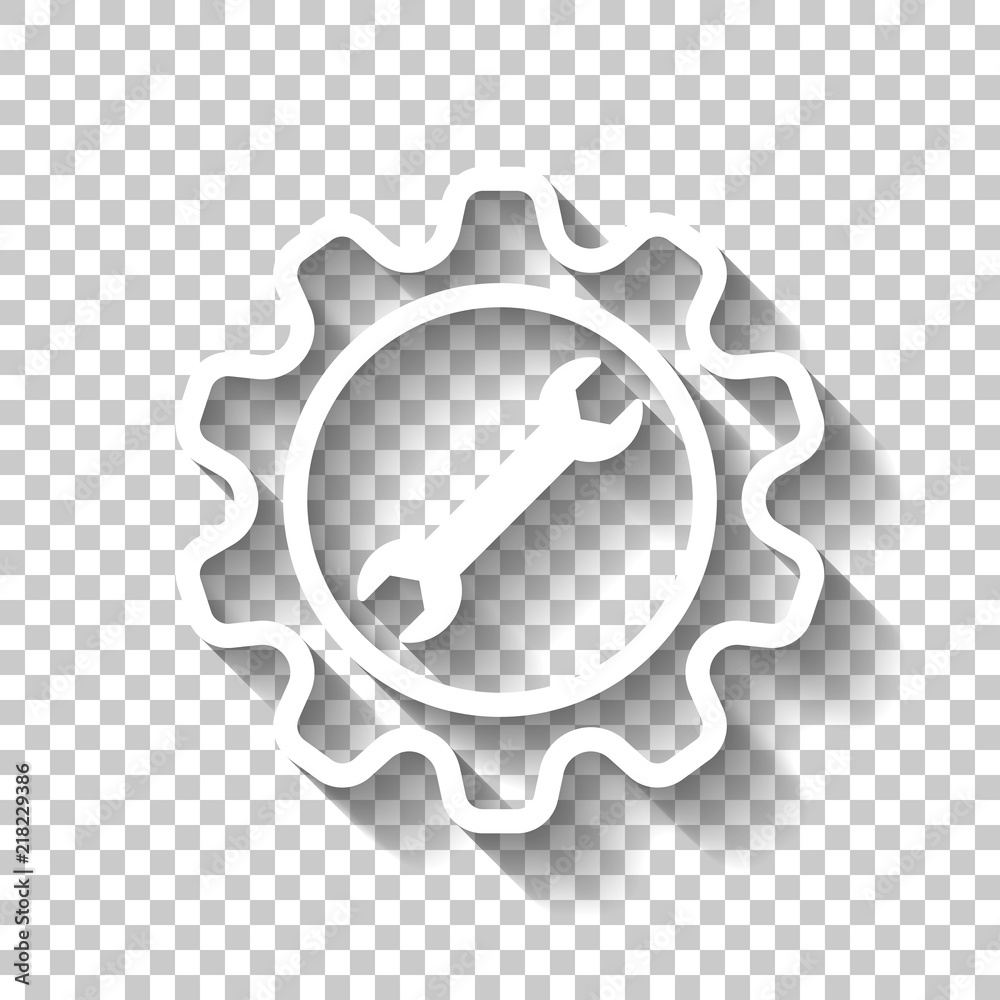 wrench in gear. White icon with shadow on transparent background Stock ...