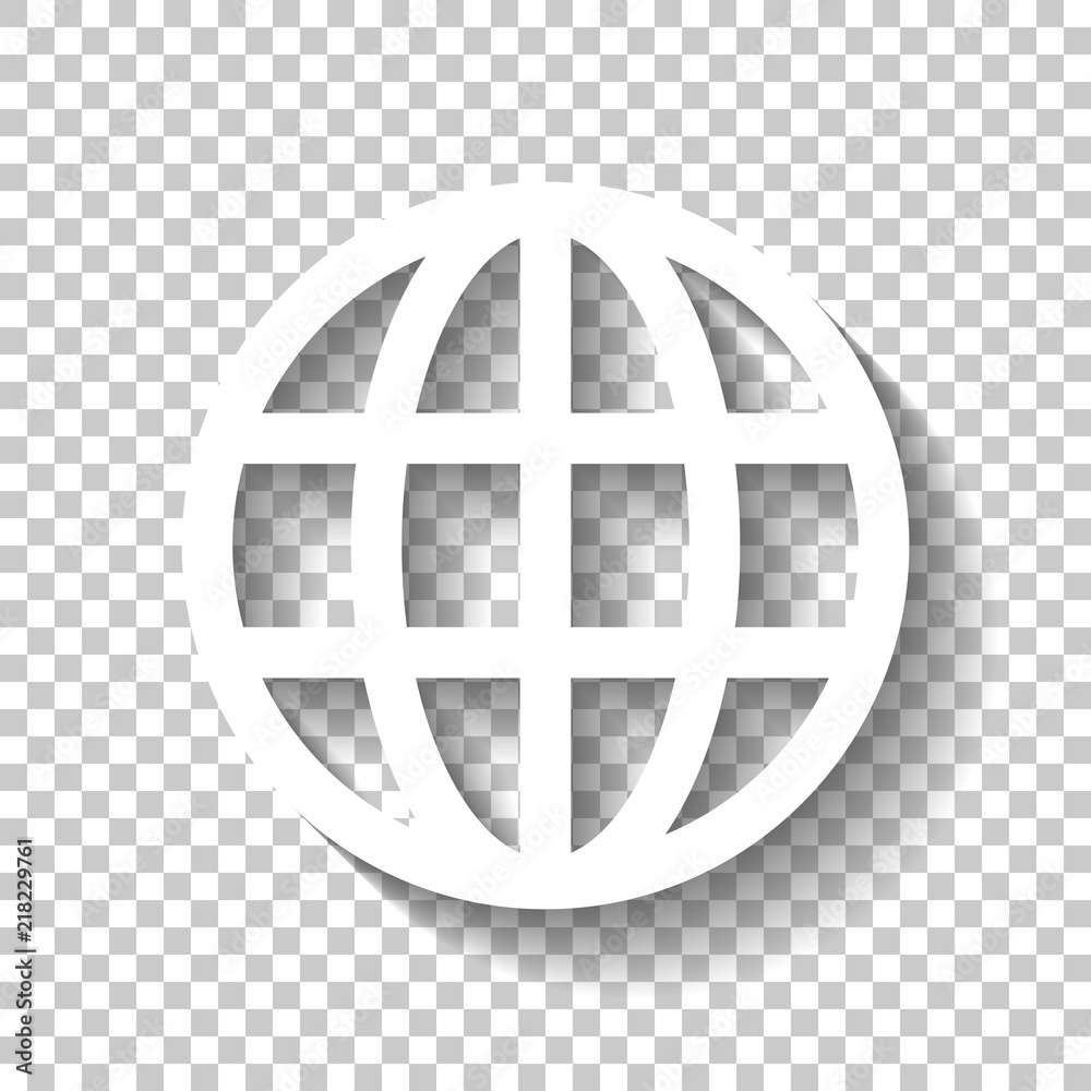 Simple globe icon. Linear. White icon with shadow on transparent Stock ...