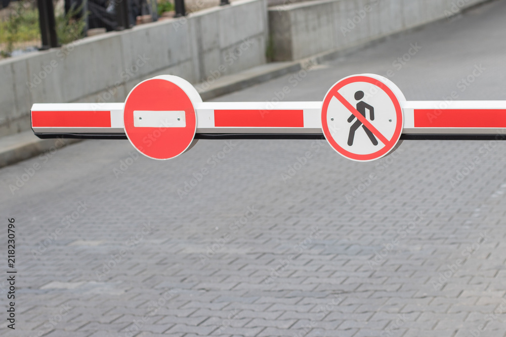 barrier with road signs. Do not enter. Stock Photo | Adobe Stock
