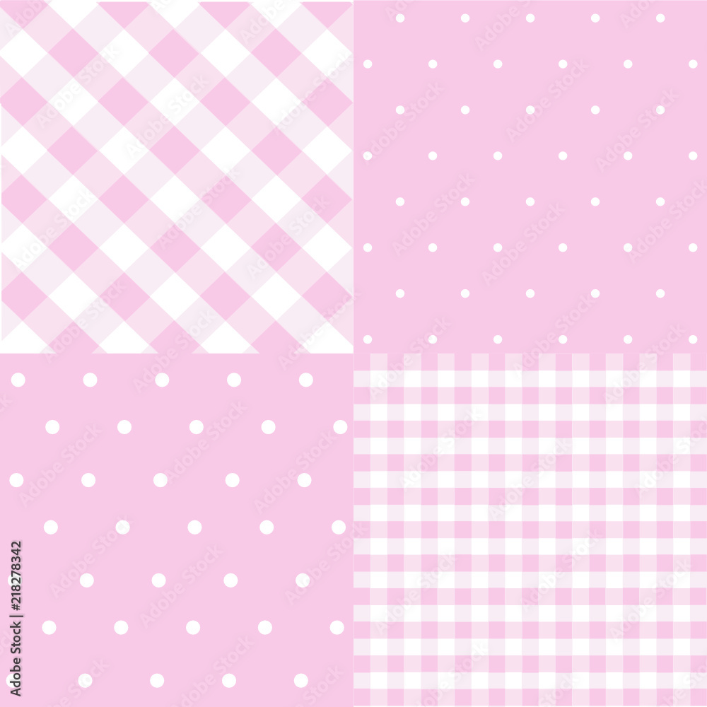 Seamless patterns for baby girl shower party. Set of cute pink ...