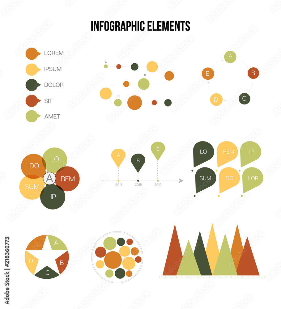 Infographic Elements, Timeline Presentation Vector Set. Brown, Green ...