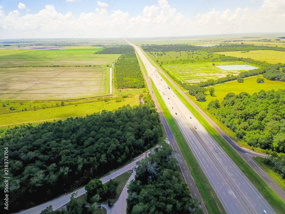 Aerial horizontal panorama view of endless Interstate 10 highway ...
