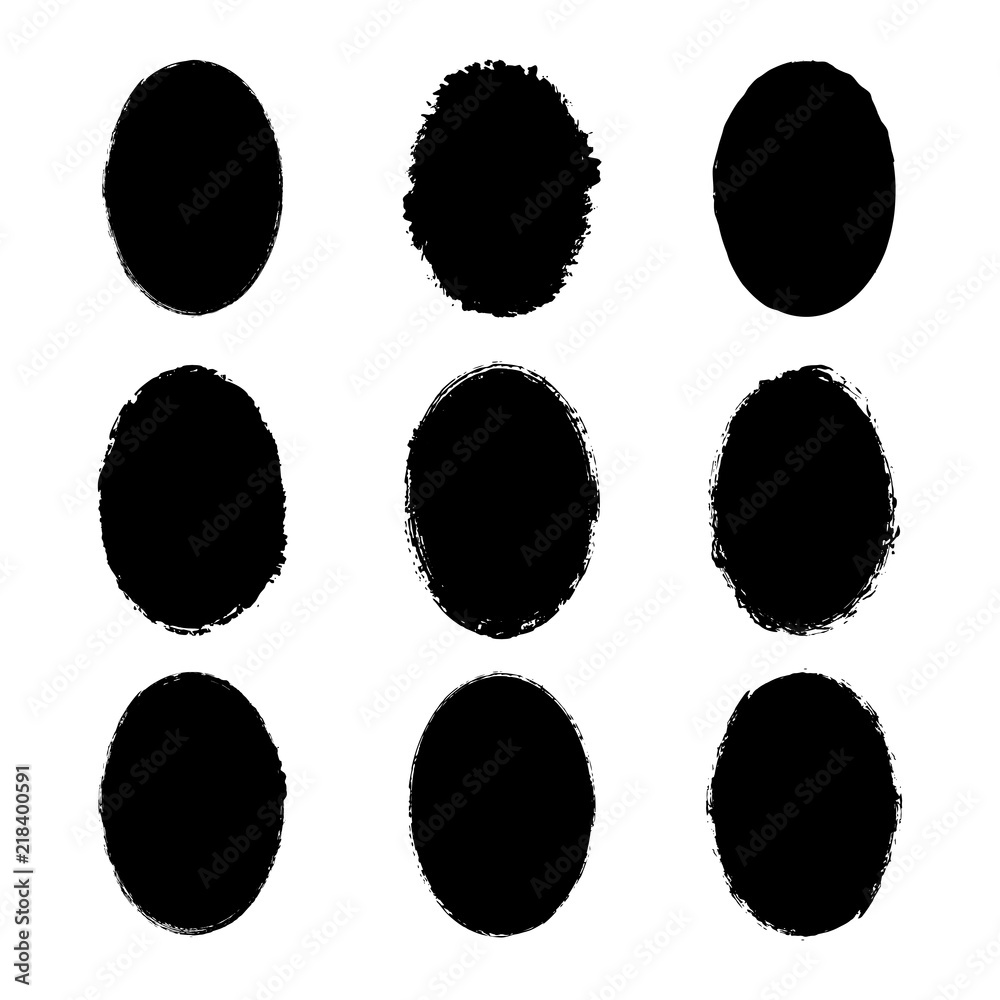 Vector collection of ink-stained oval grunge textural stickers with ...