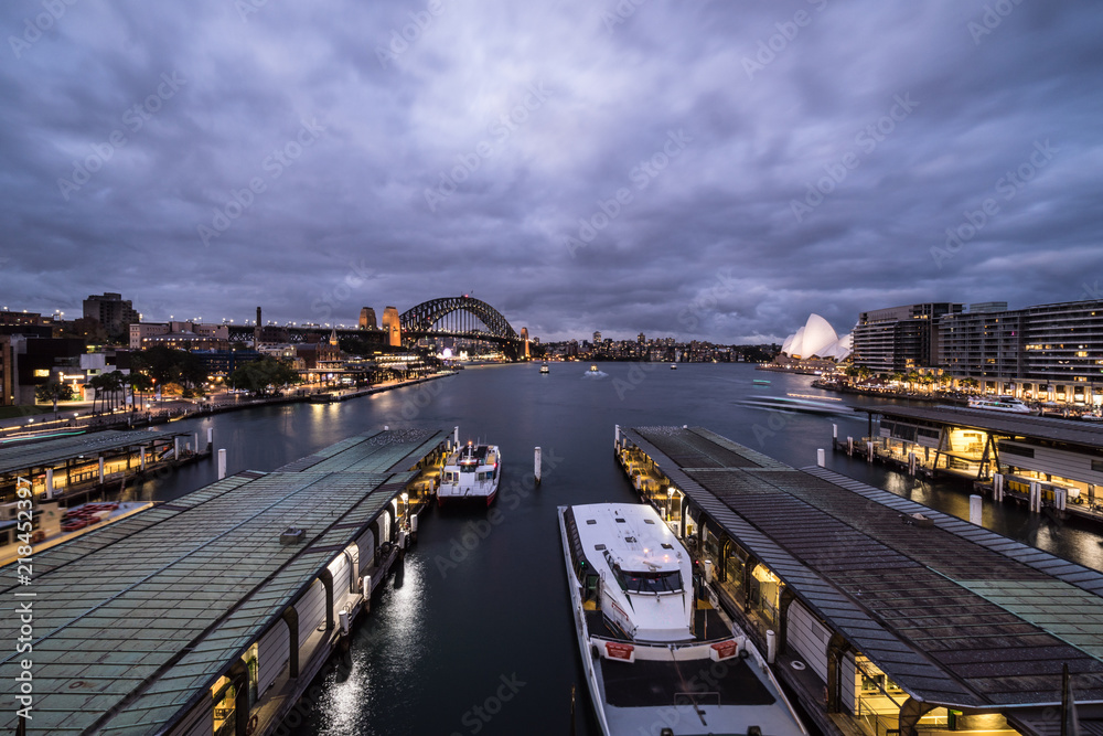 Stunning night view captured with blurred motion of the Circular Quay ...