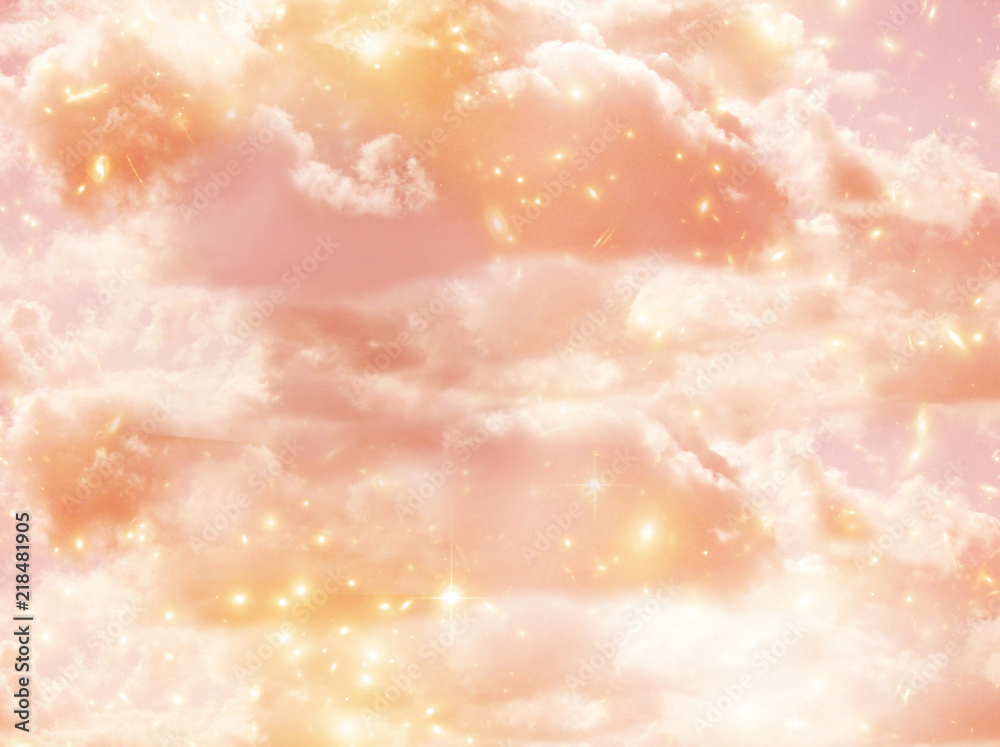 abstract magic mystic angelic background with sky, clouds and stars in ...