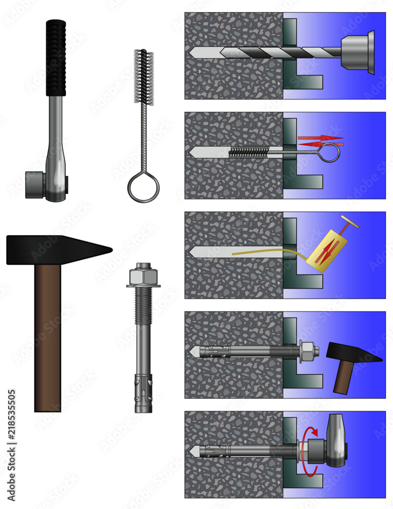 Vector de Stock Appearance and installation diagram of steel expansion ...