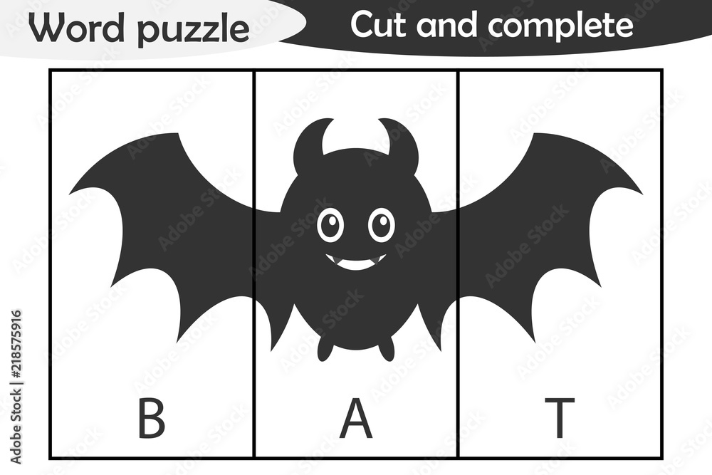 Word puzzle, bat in cartoon style, halloween education game for ...